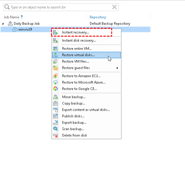 Veeam Instant VM Recovery from Capacity Tier on Wasabi