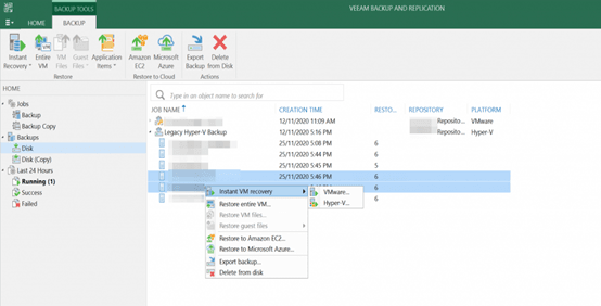 Veeam Instant Recovery to Migrate Hyper-V to VMware VM
