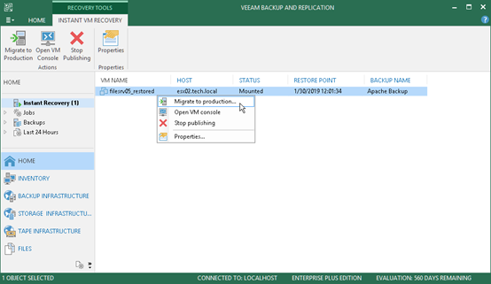 Veeam Instant Recovery to Migrate Hyper-V to VMware VM