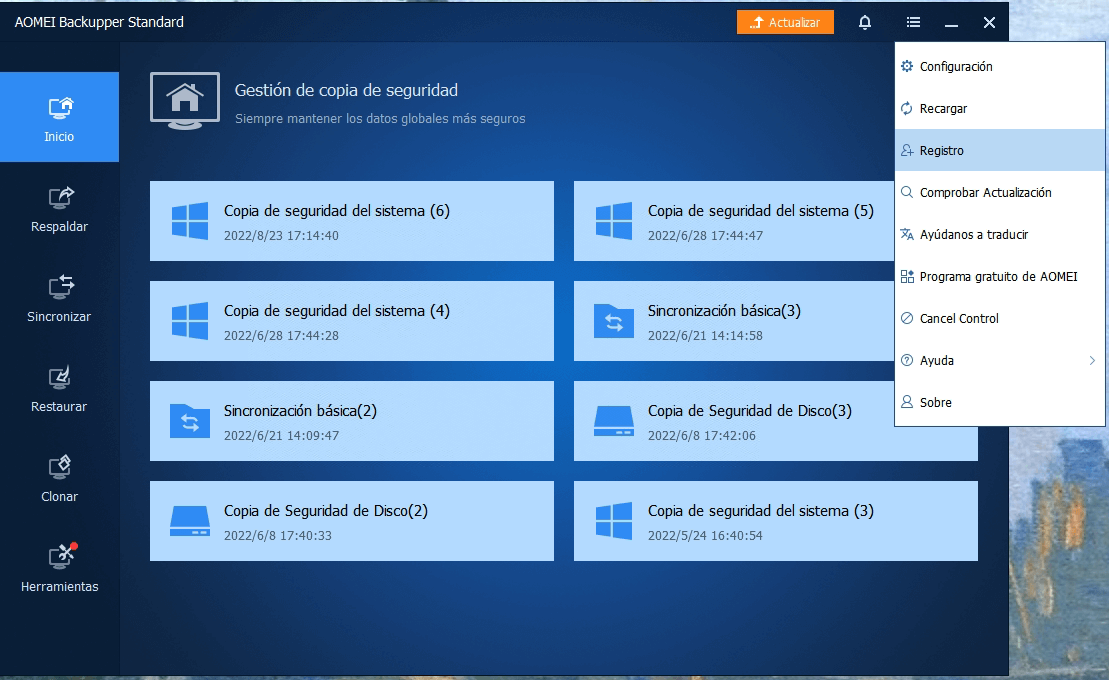 Cómo registrar y activar AOMEI Backupper
