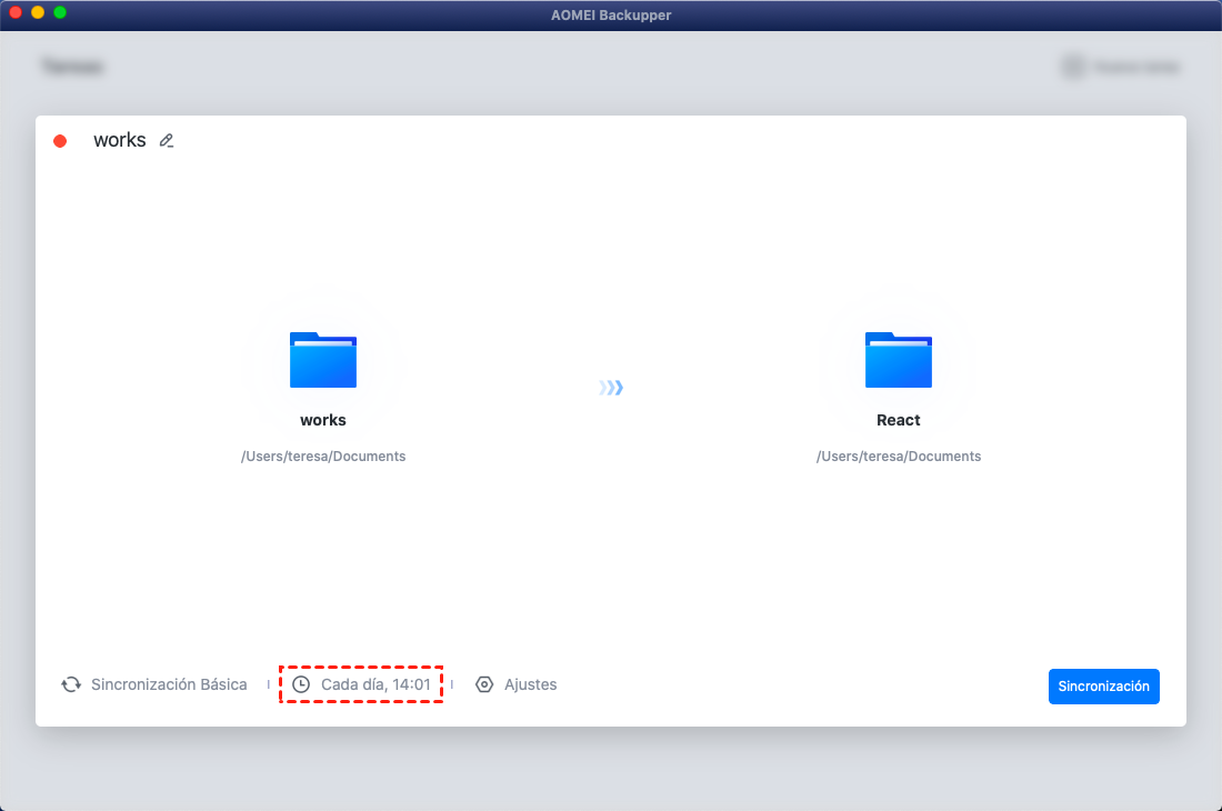 Cómo crear una tarea de sincronización programada con AOMEI Backupper Mac