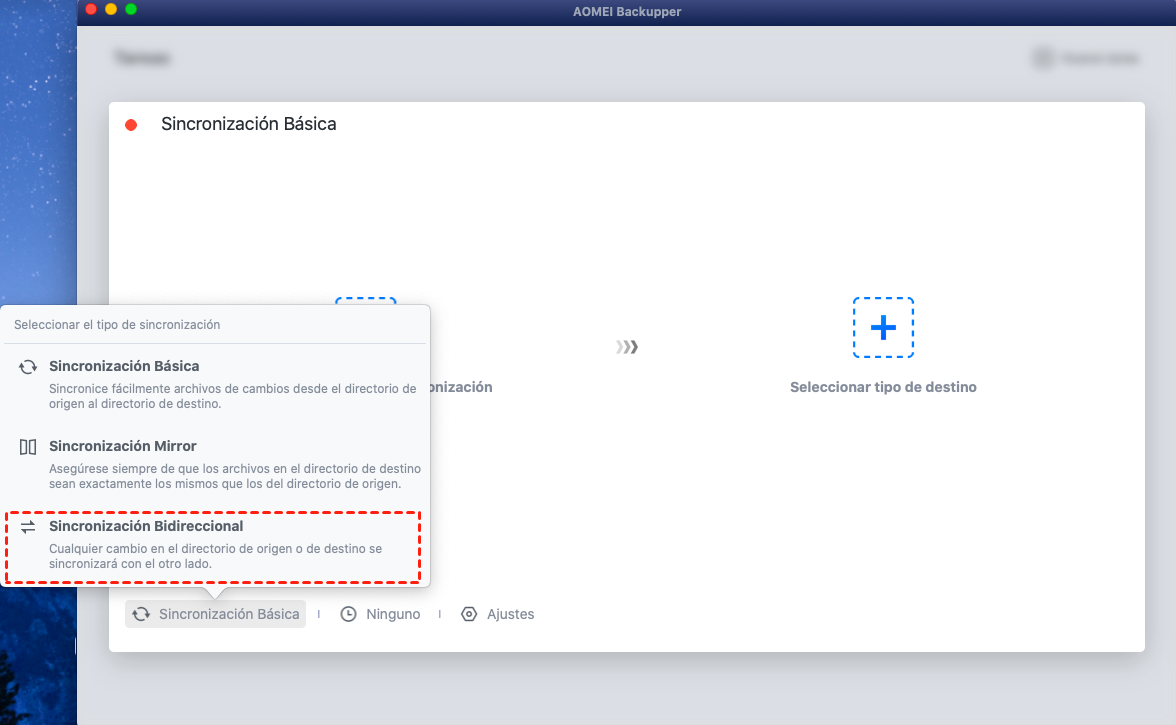 Cómo ejecutar sincronización bidireccional con AOMEI Backupper en Mac